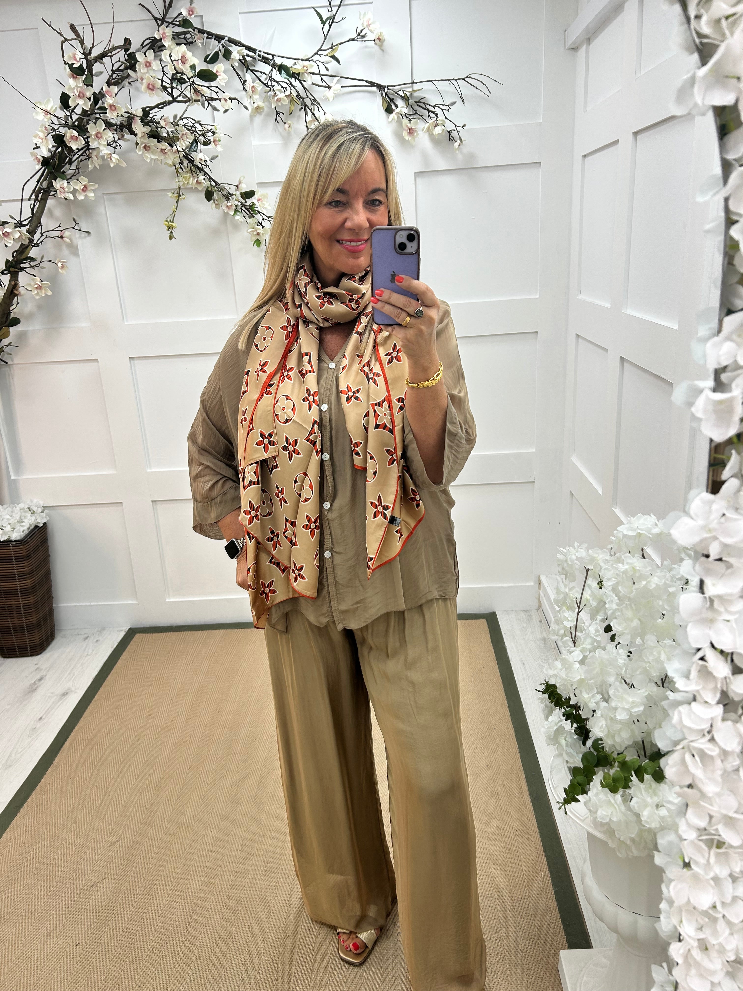 Sally: Sand & orange designer inspired silk scarf – Mulberry Moon Limited