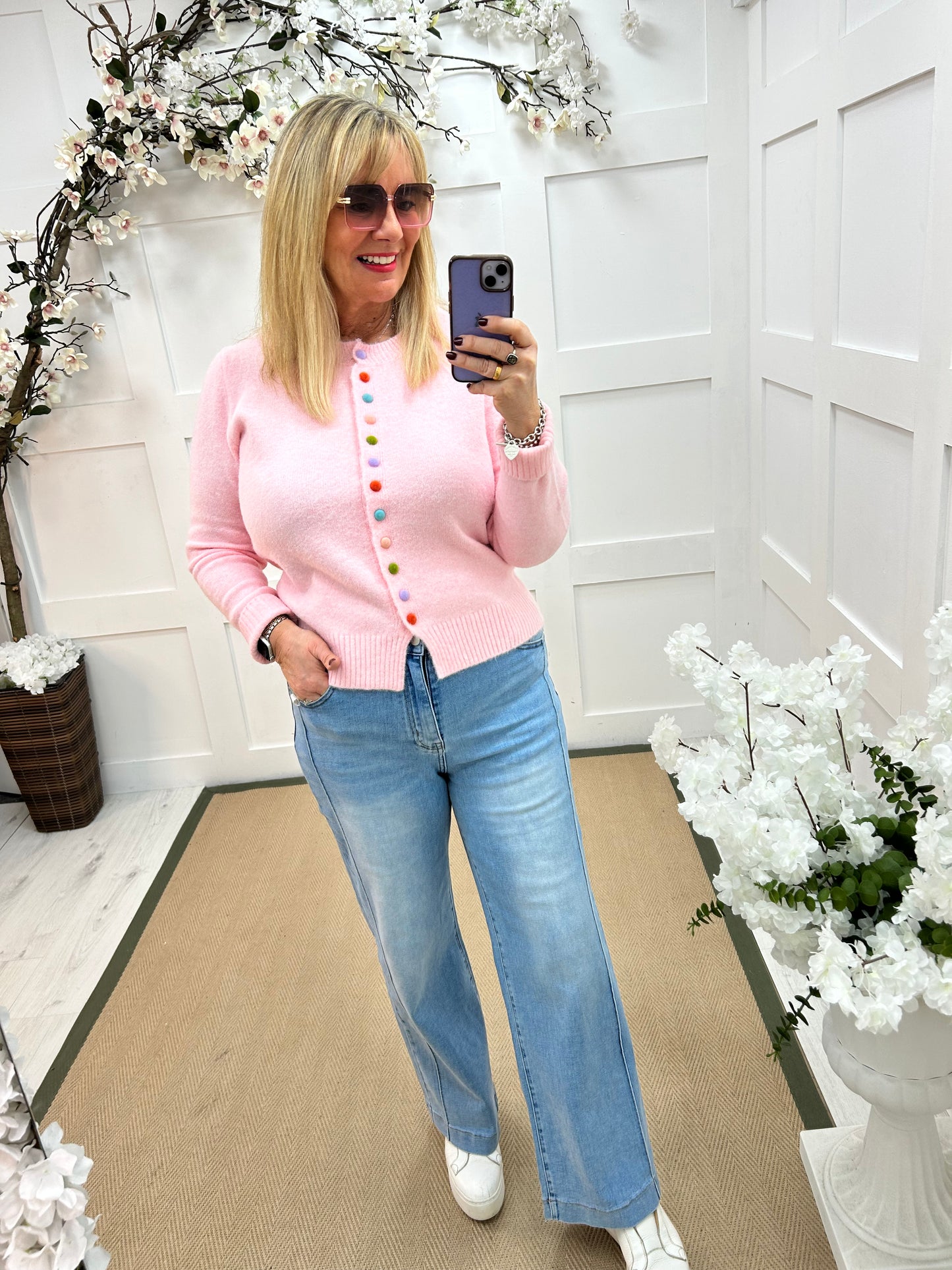 Florrie: Pink multicoloured button cardigan. 2 sizes – Mulberry Moon ...