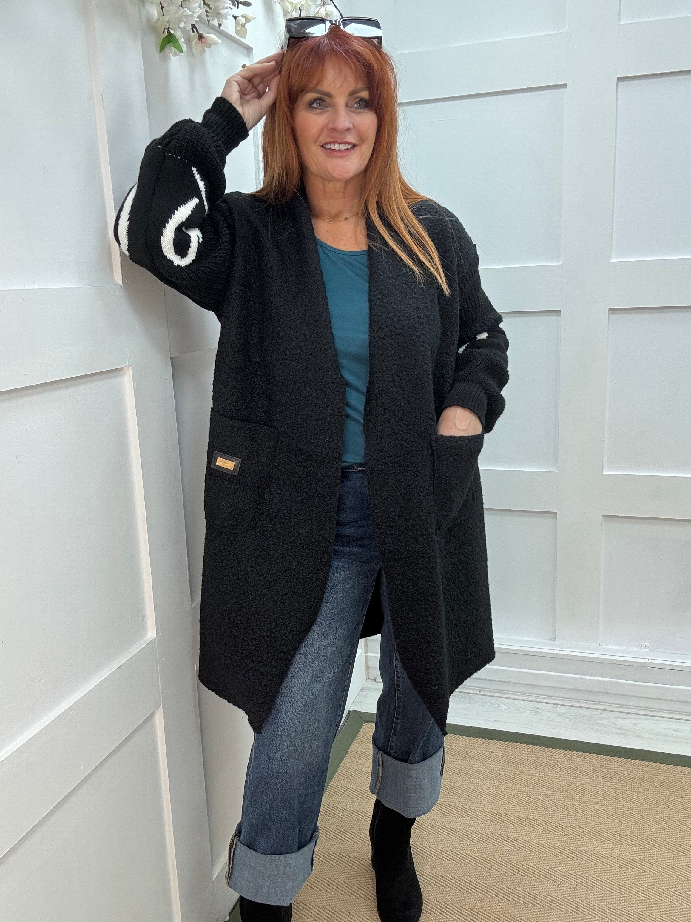 Kara: Black boucle long edge to edge coat. One size 10 - 18 – Mulberry ...